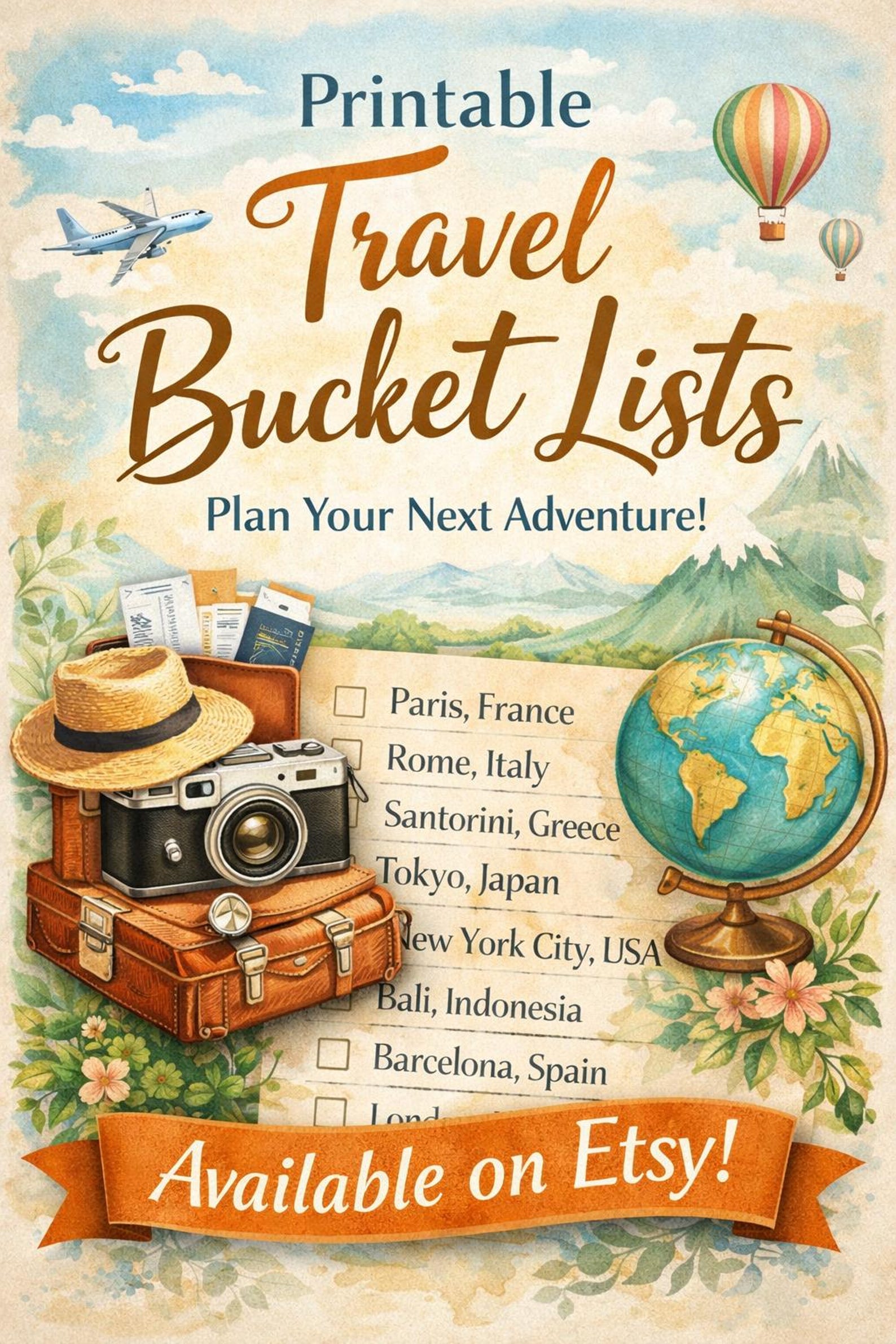 Travel Bucket List Poster | Adventure Wall Art (PDF Download A4 Size ...
