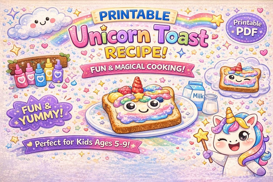 Unicorn Toast Recipe Printable | Fun Cooking for Kids Ages 5–9 | PDF ...