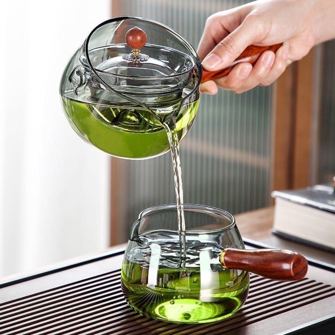 580ml Heat-resistant Borosilicate Glass Tea Set With Wooden Handle and ...