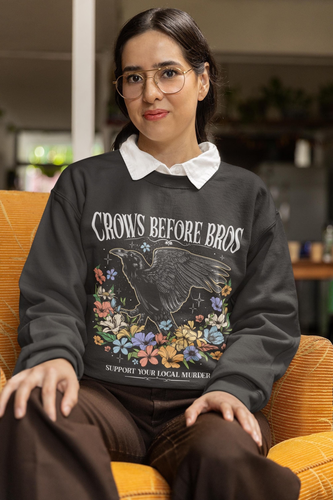 Crows Before Bros Black Sweatshirt Fun Crow Stuff Crow Humor Fun Crow ...