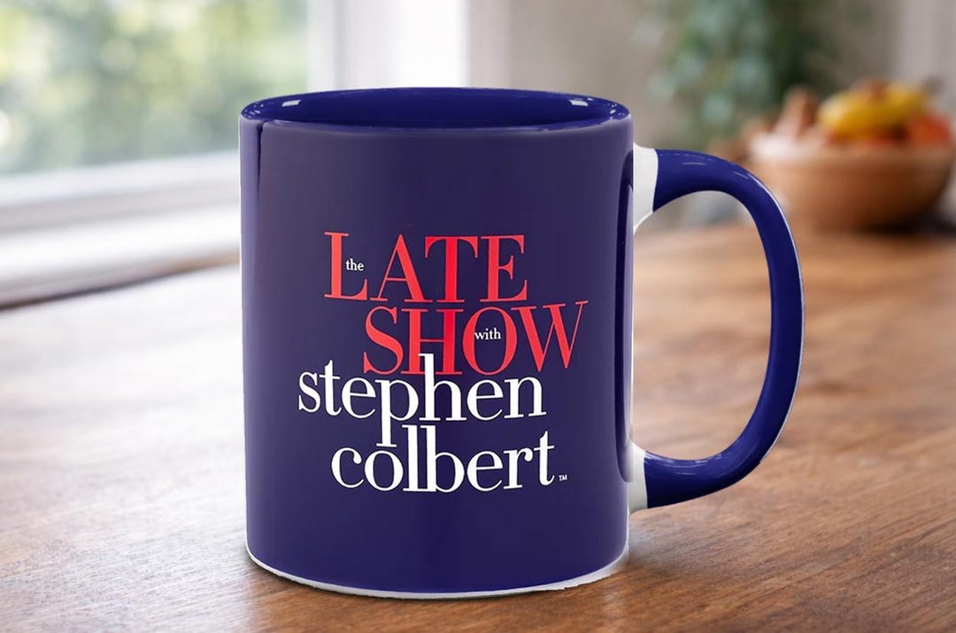 The Late Show With Stephen Colbert Mug, Red Blue Word Stack Coffee ...