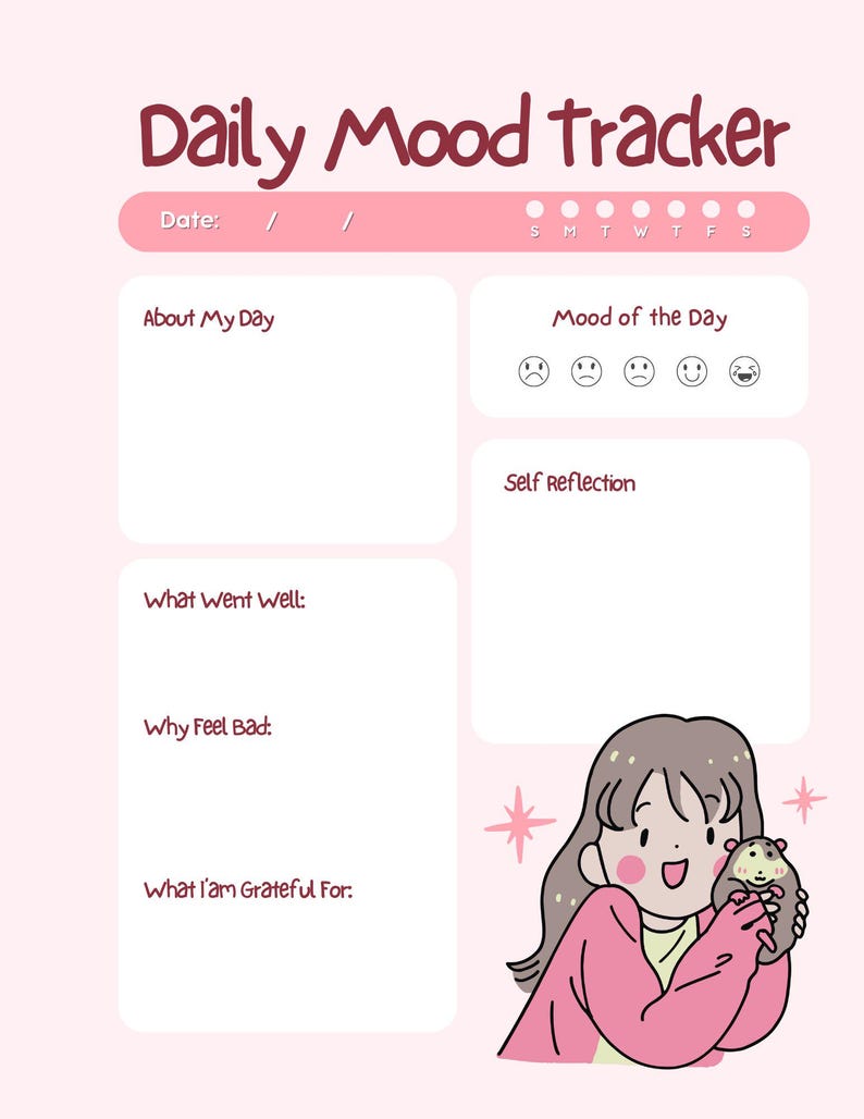 Mood Tracker Chart SVG & PDF | Mental Health Tracker Printable | Daily ...