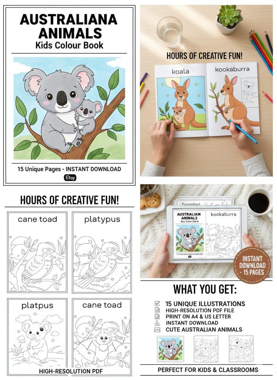 Australian Animals Coloring Book | Kids Printable Activity, 15 Pages ...