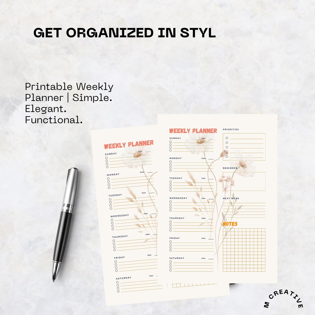 Floral Weekly Planner Printable | Minimalist Organizer (digital PDF) - Etsy