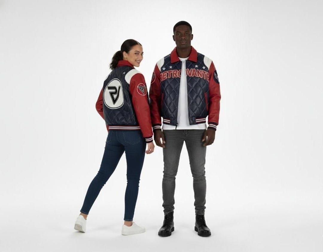 Luxury Sheepskin Leather Varsity Jacket, Quilted Body, Embroidered ...
