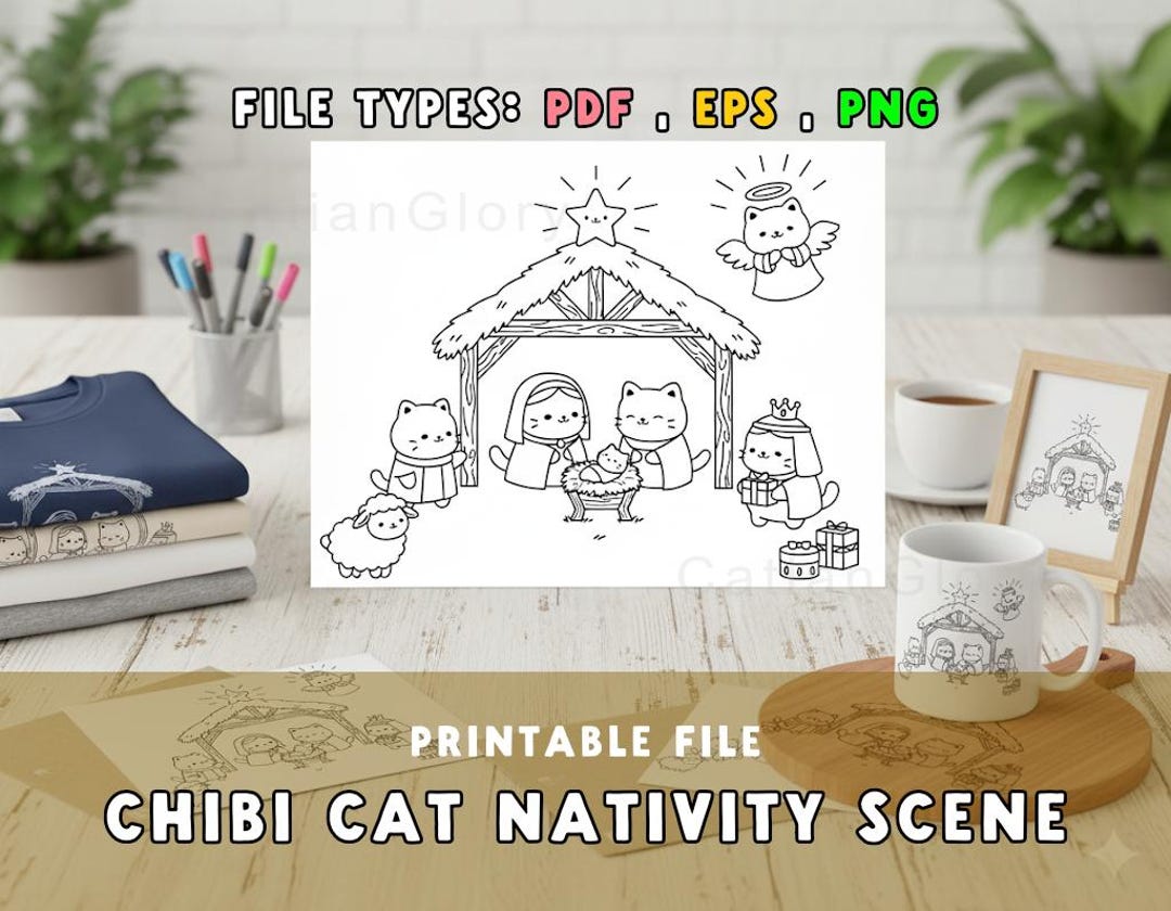 Cat Nativity Scene Vector Clipart Bundle (PDF, EPS, PNG) - Etsy