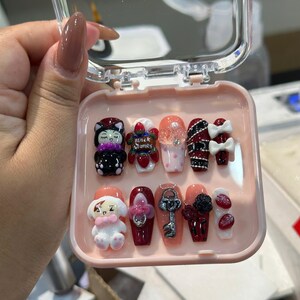 NANA Inspired 3D Press on Nails, Anime Black Stones, Punk Gothic Nail ...