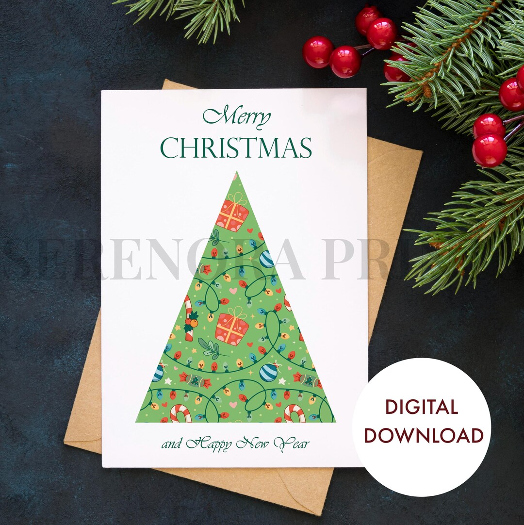 Modern Christmas Tree Card – Printable Holiday Greeting (digital ...