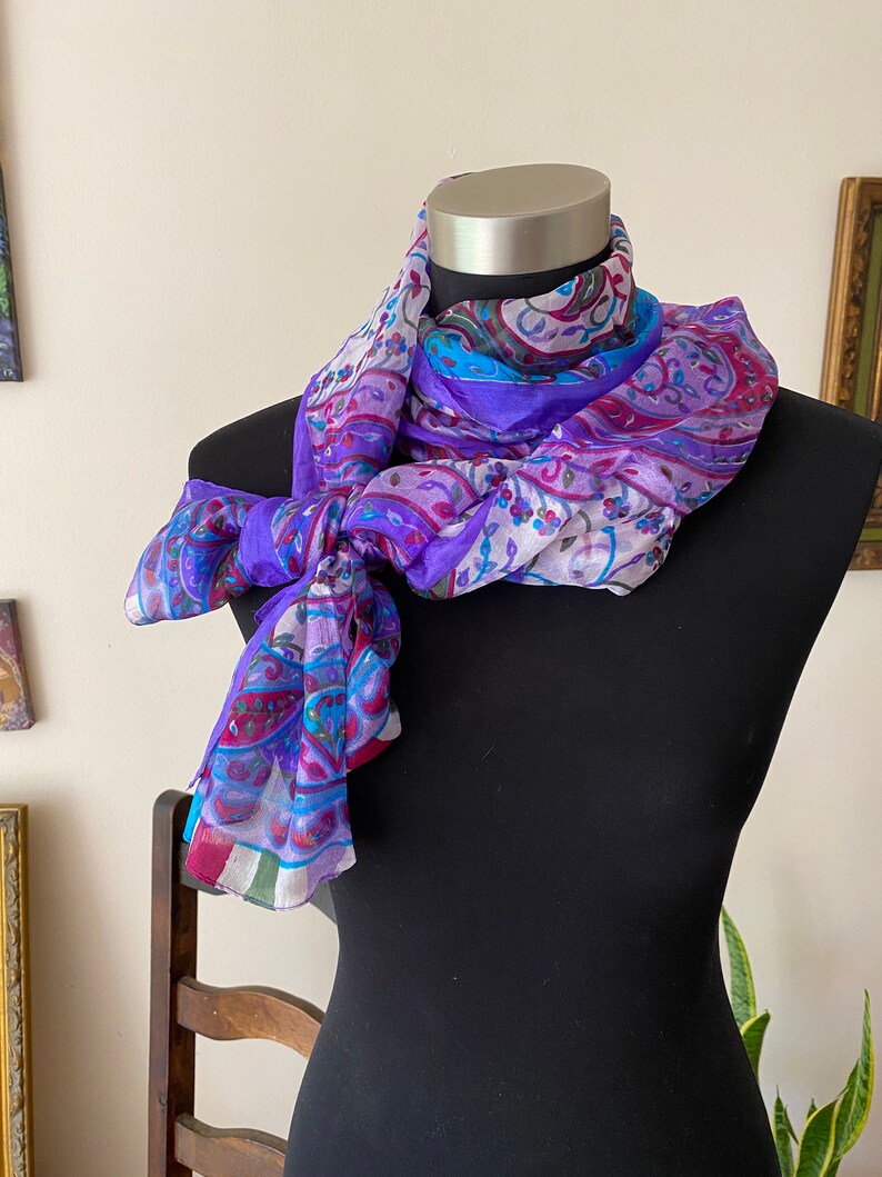 Long Silk Scarf Vacation Scarf Lilac Turquoise Fine Silk Gift - Etsy