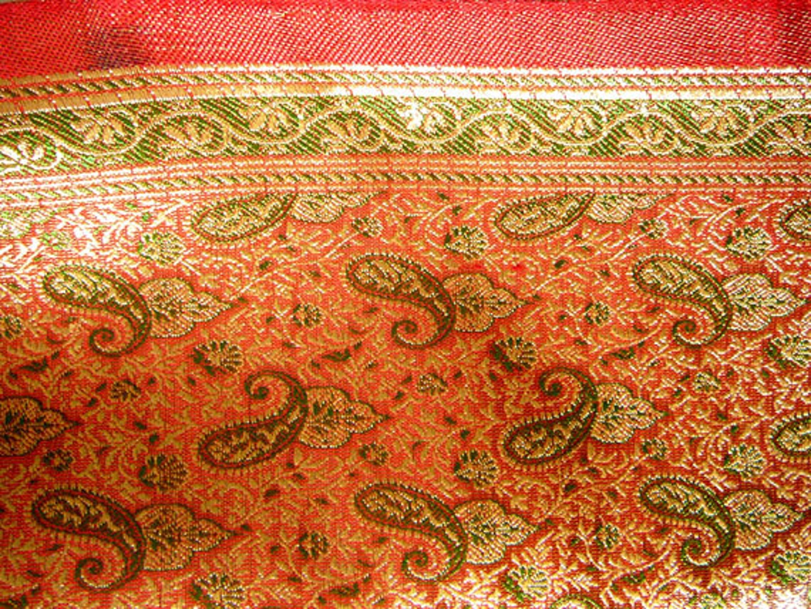 Silk and Gold Exotic Weave Fabric, Paisly Design, Indian, Yardage, Red ...