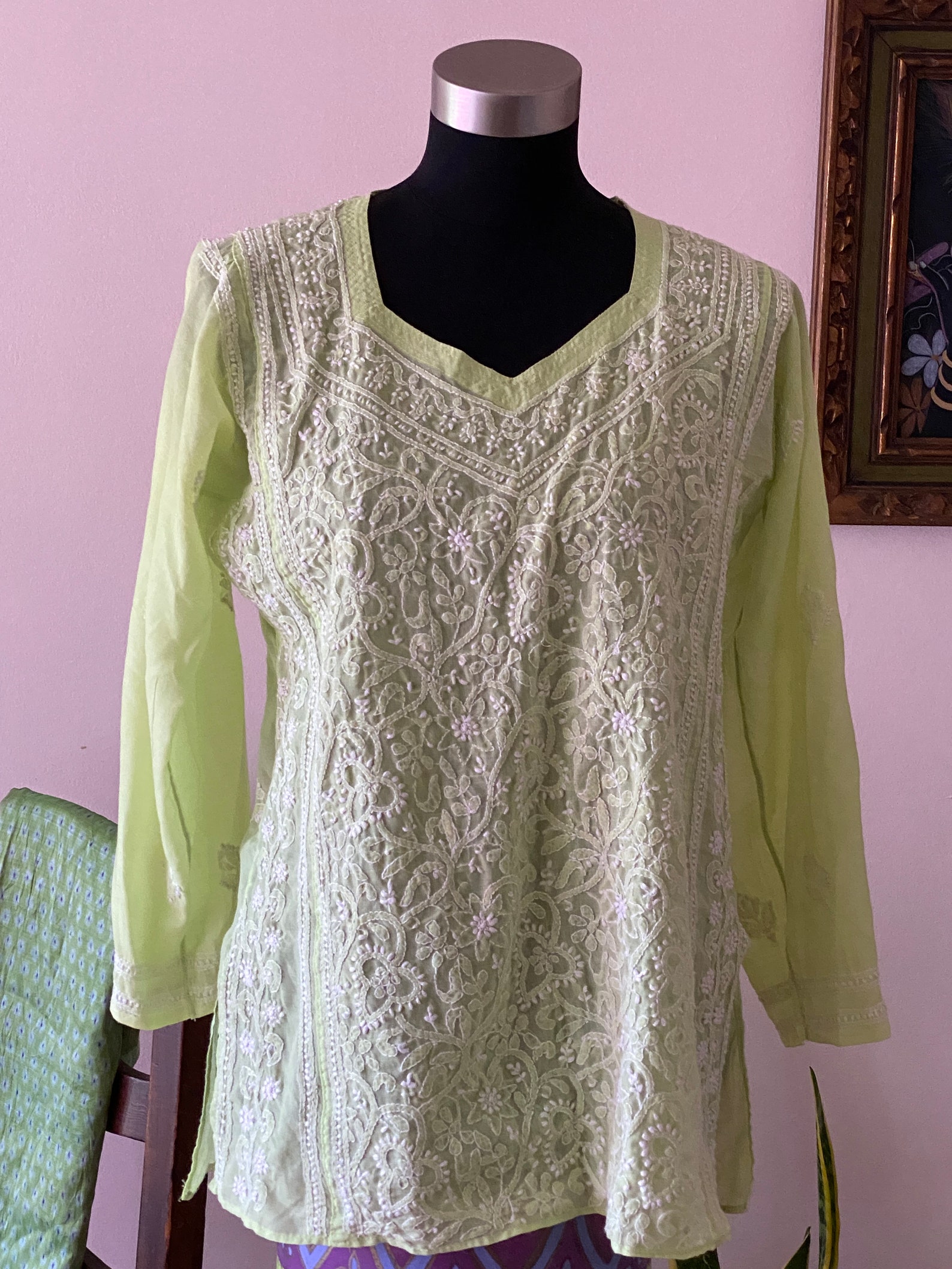 Hand Embroidery Top Shirt Ladies Girls Soft Lime Green - Etsy