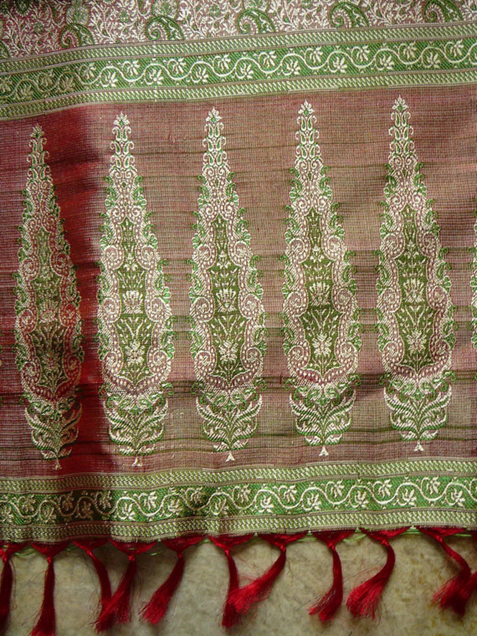 Silk and Gold Exotic Weave Fabric, Paisly Design, Indian, Yardage, Red ...