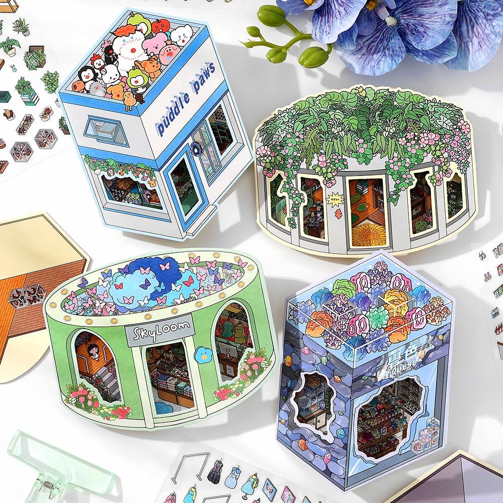 Cozy Little Shops 3D Scene Stickers, 3D Isometric Sticker Scenes, DIY ...