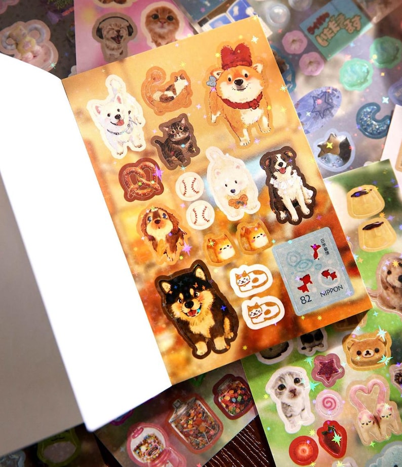 Japanese Sticker Book, Retro Paws & Pixels Theme, Scrapbook Stickers ...