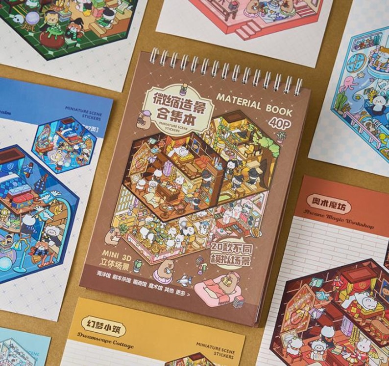 40 Pages Scene Stickers Collection Book, 20 Scenes, Stress Relief ...