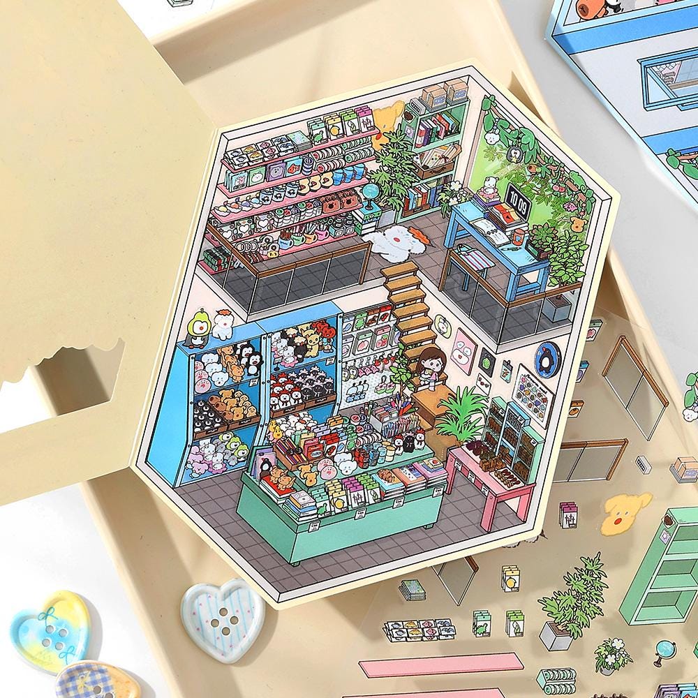 Cozy Little Shops 3D Scene Stickers, 3D Isometric Sticker Scenes, DIY ...