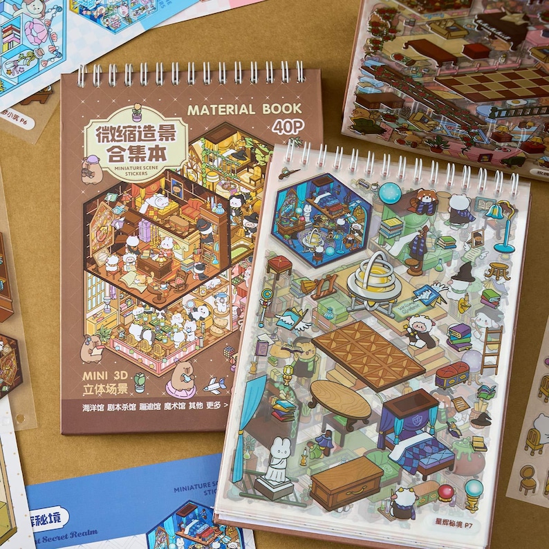 40 Pages Scene Stickers Collection Book, 20 Scenes, Stress Relief ...