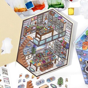 Cozy Little Shops 3D Scene Stickers, 3D Isometric Sticker Scenes, DIY ...