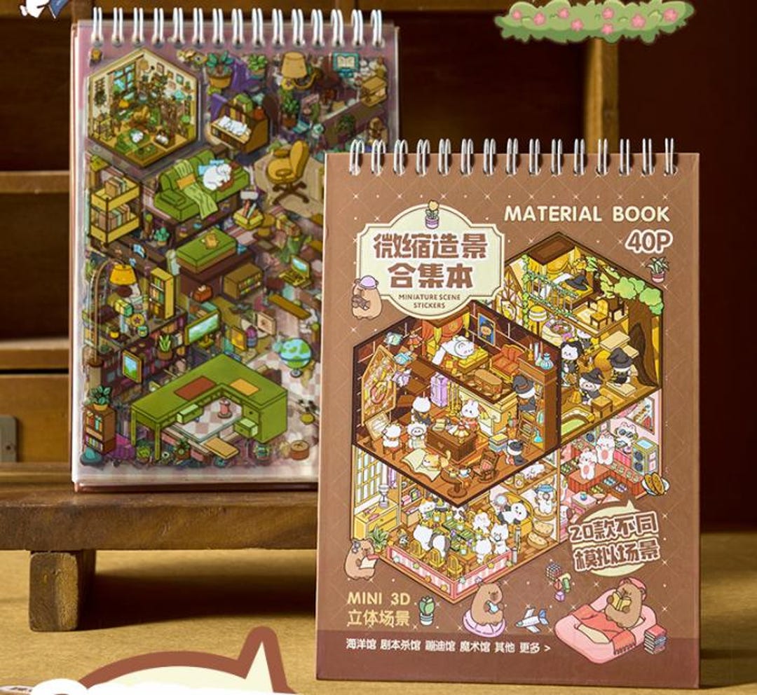 40 Pages Scene Stickers Collection Book, 20 Scenes, Stress Relief ...