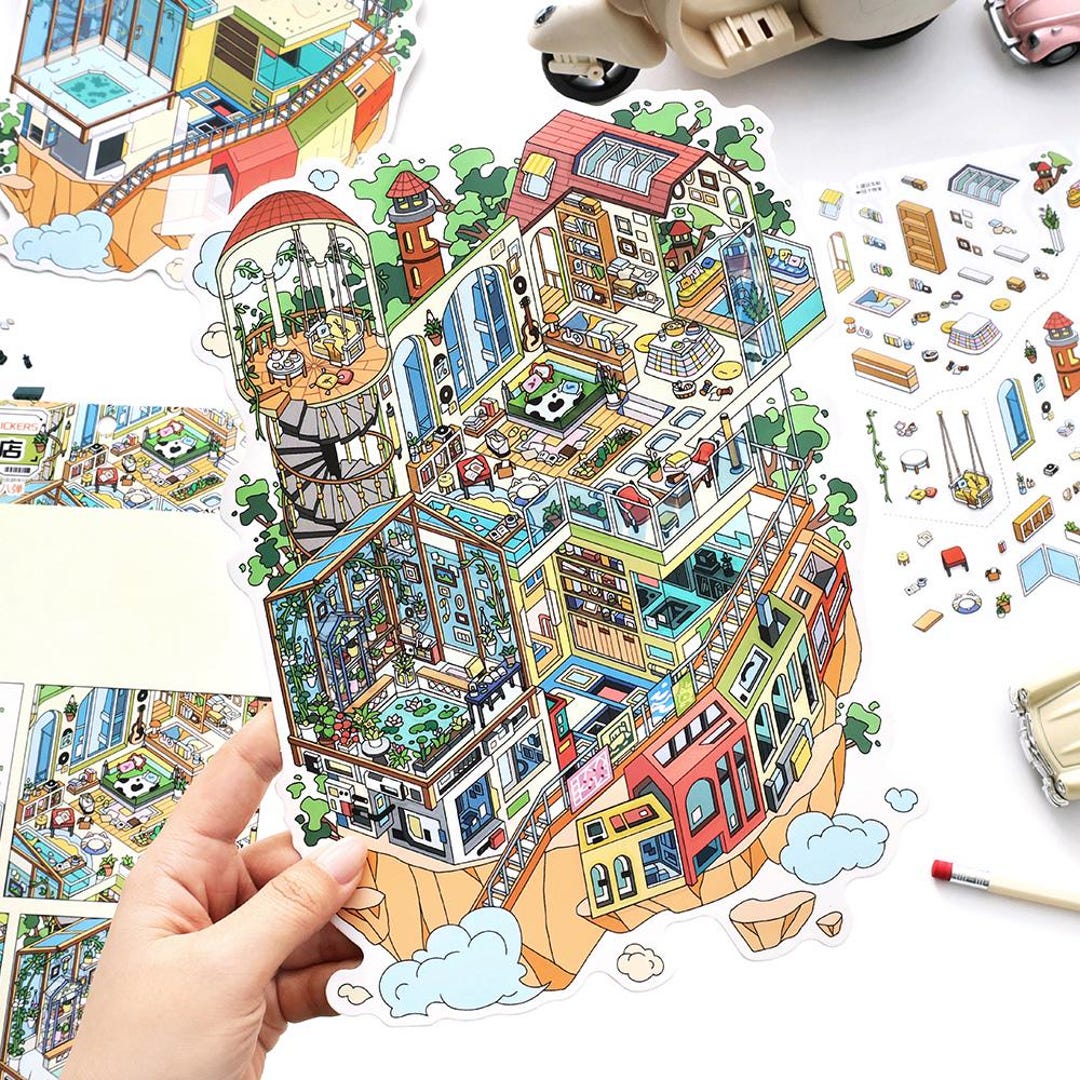 4 Pieces Future Utopia Shop Series,3d Isometric Sticker Scenes, DIY ...