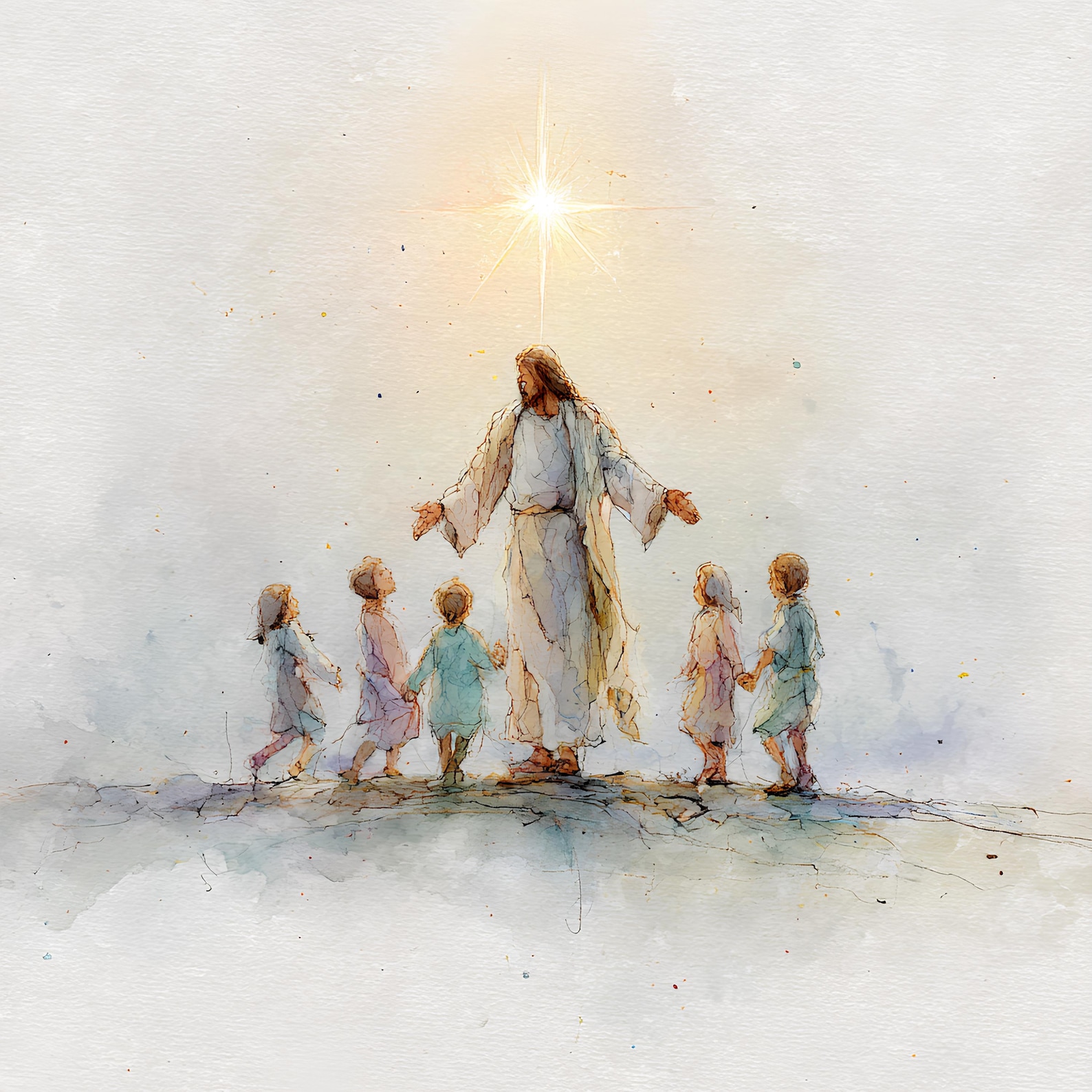 25 Watercolor Jesus With Children Clipart Set | Christian Art PNG ...