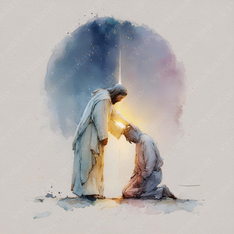 Jesus Healing the Sick Under the Guiding Star, Digital Watercolor ...