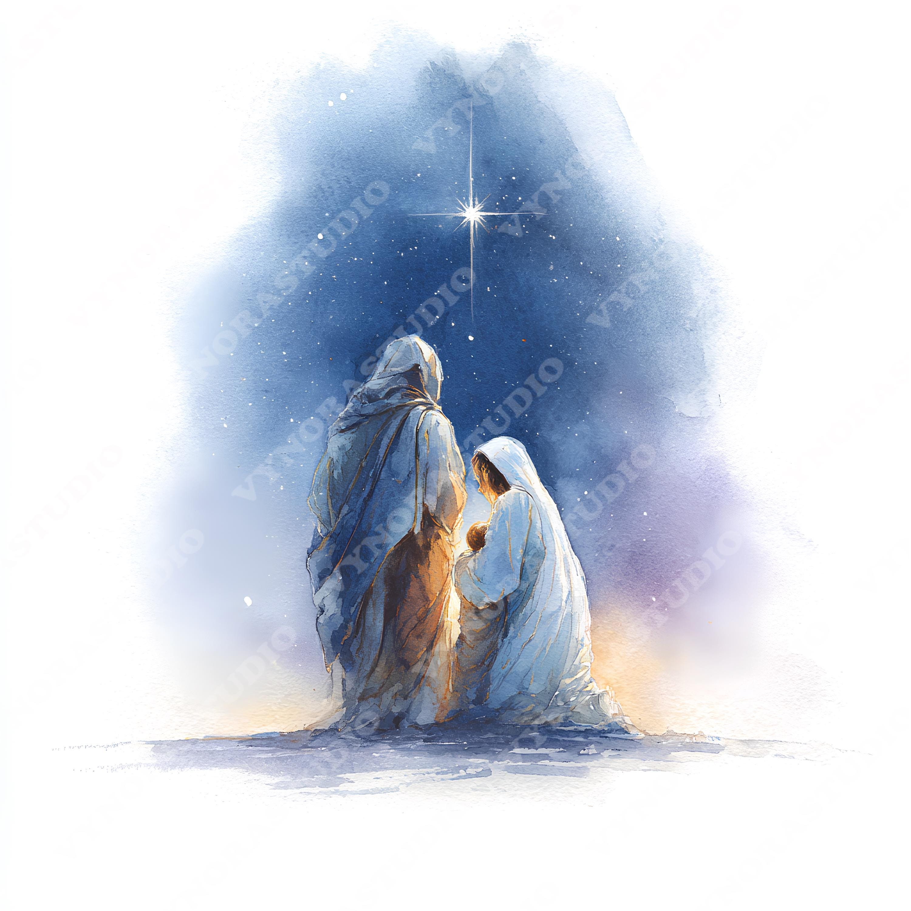 20 Holy Family Nativity Clip Art, Mary Joseph and Baby Jesus Watercolor ...