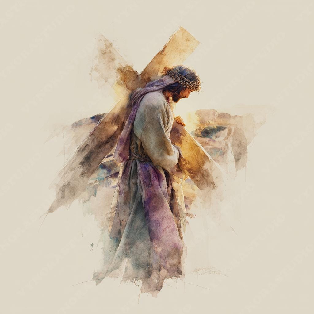 25 Jesus Carrying the Cross Watercolor Clip Art Set, Christian Faith ...