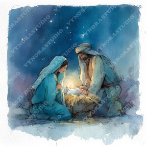 20 Holy Family Nativity Clip Art, Mary Joseph and Baby Jesus Watercolor ...