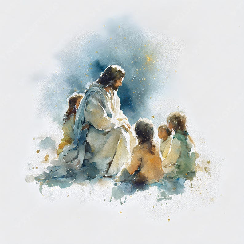 25 Watercolor Jesus With Children Clipart Set | Christian Art PNG ...
