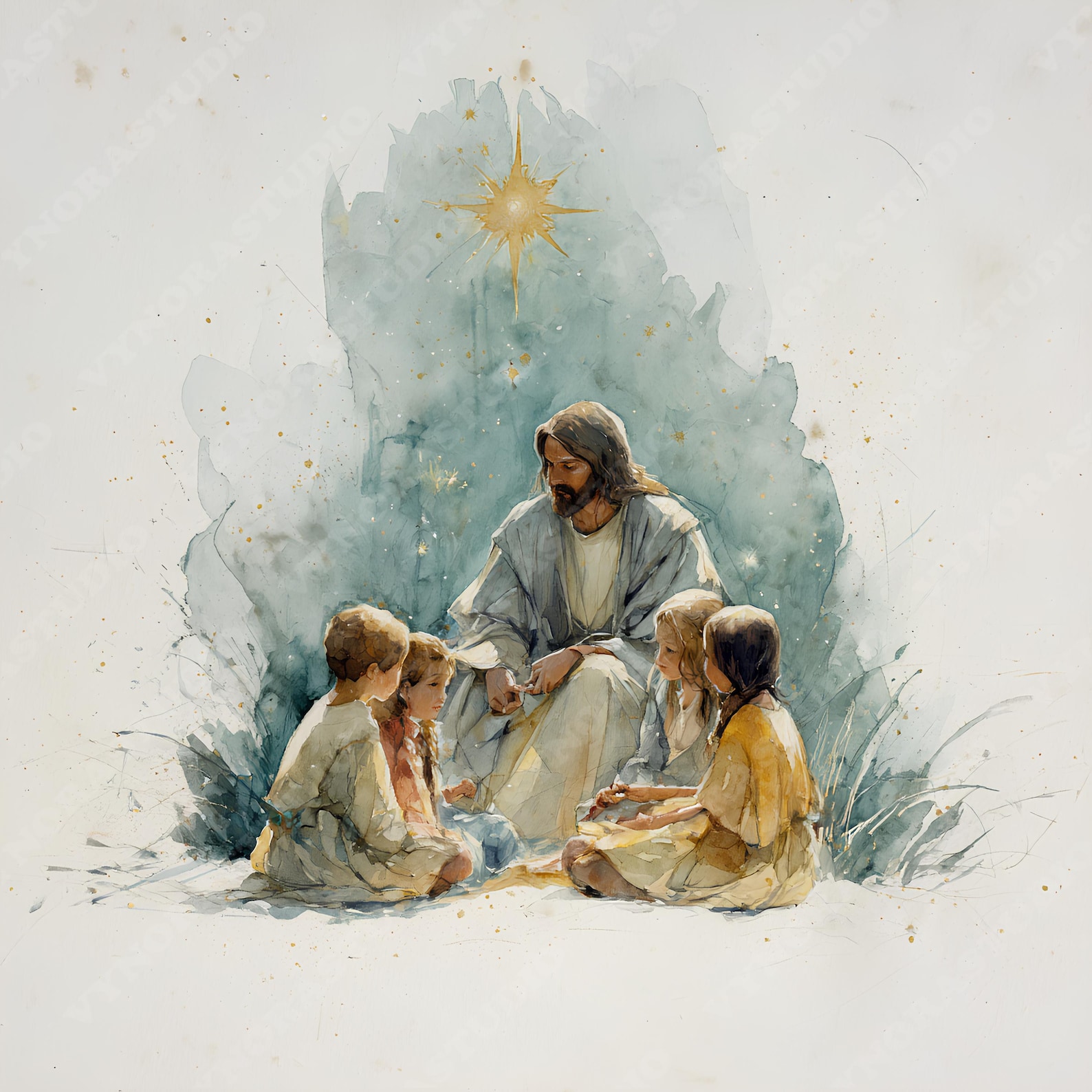 25 Watercolor Jesus With Children Clipart Set | Christian Art PNG ...