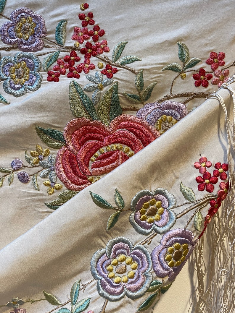 Victorian Silk Shawl Double Sided Beautifully Embroidered With Hand ...