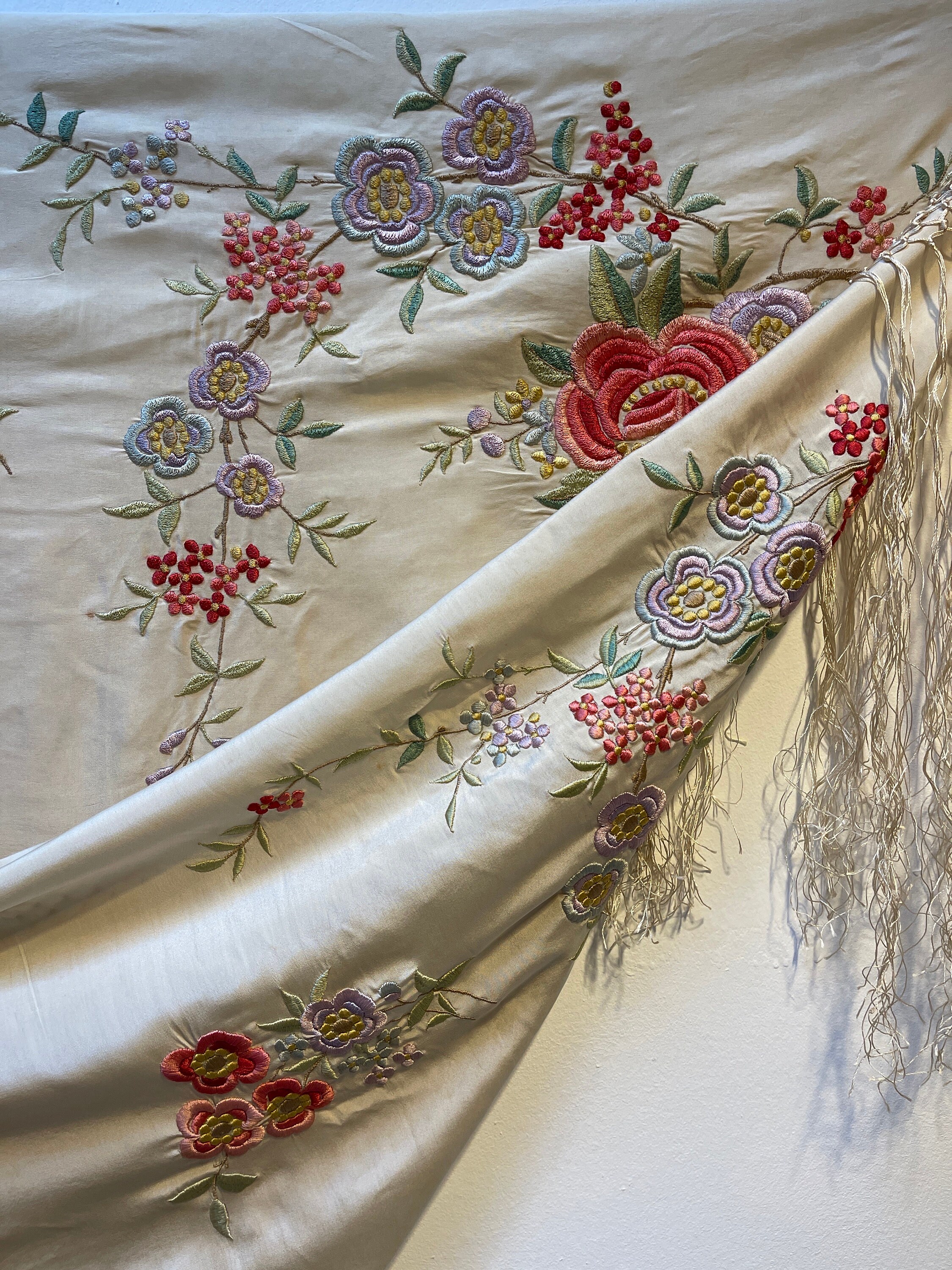 Victorian Silk Shawl Double Sided Beautifully Embroidered With Hand ...