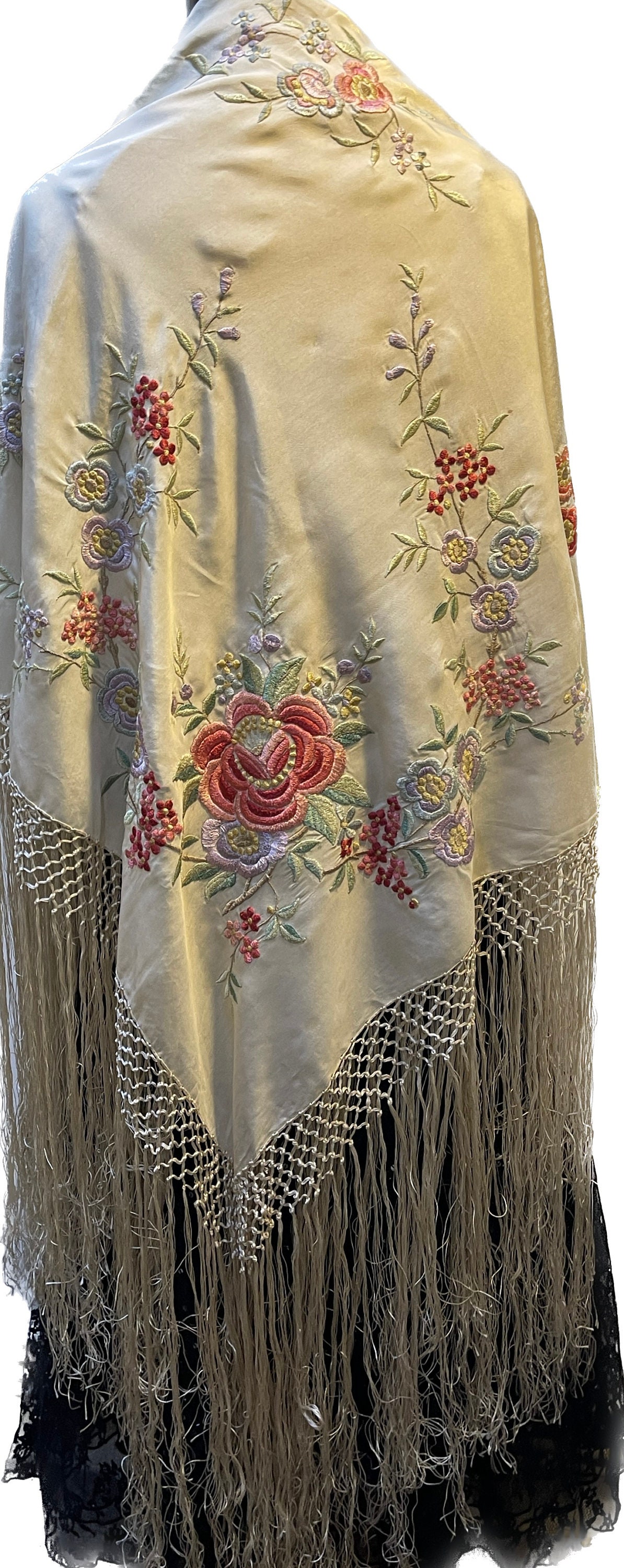Victorian Silk Shawl Double Sided Beautifully Embroidered With Hand ...