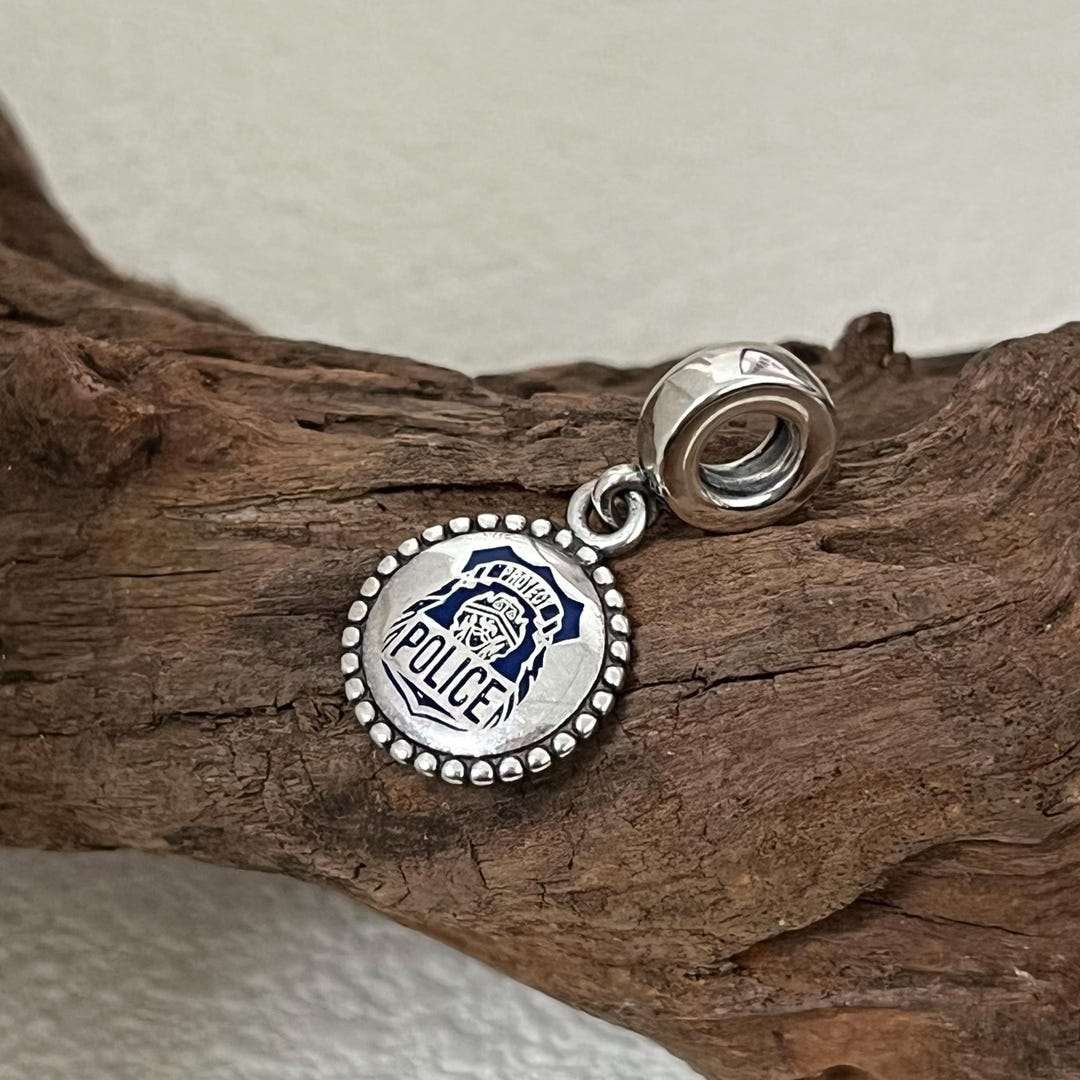 Police Badge Dangle Charm, S925 Silver Charm Jewelry, for Bracelet ...
