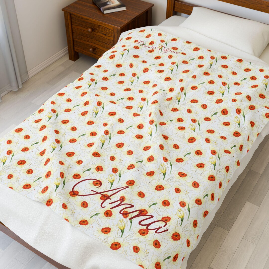 Personalized December Birth Flower Velveteen Plush Blanket - Floral ...