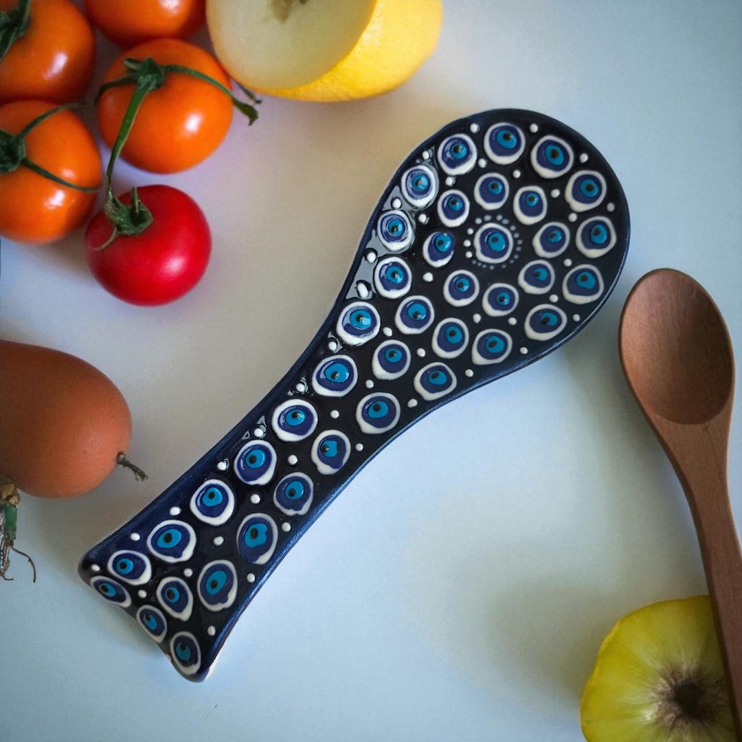 Ceramic Evil Eye Spoon Rest, Handmade Utensil Holder,pottery Ladle Rest ...