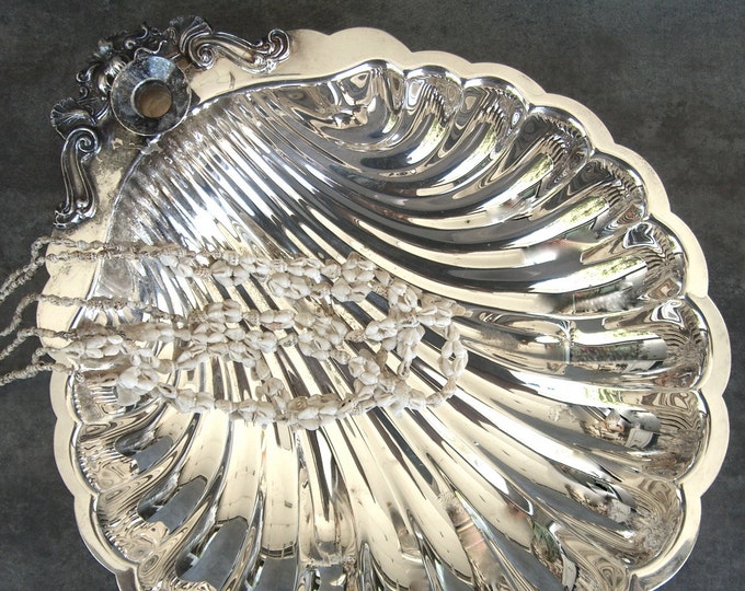 Silver Shell Tray, Beach Wedding, Large Vintage Silverplate Bowl ...
