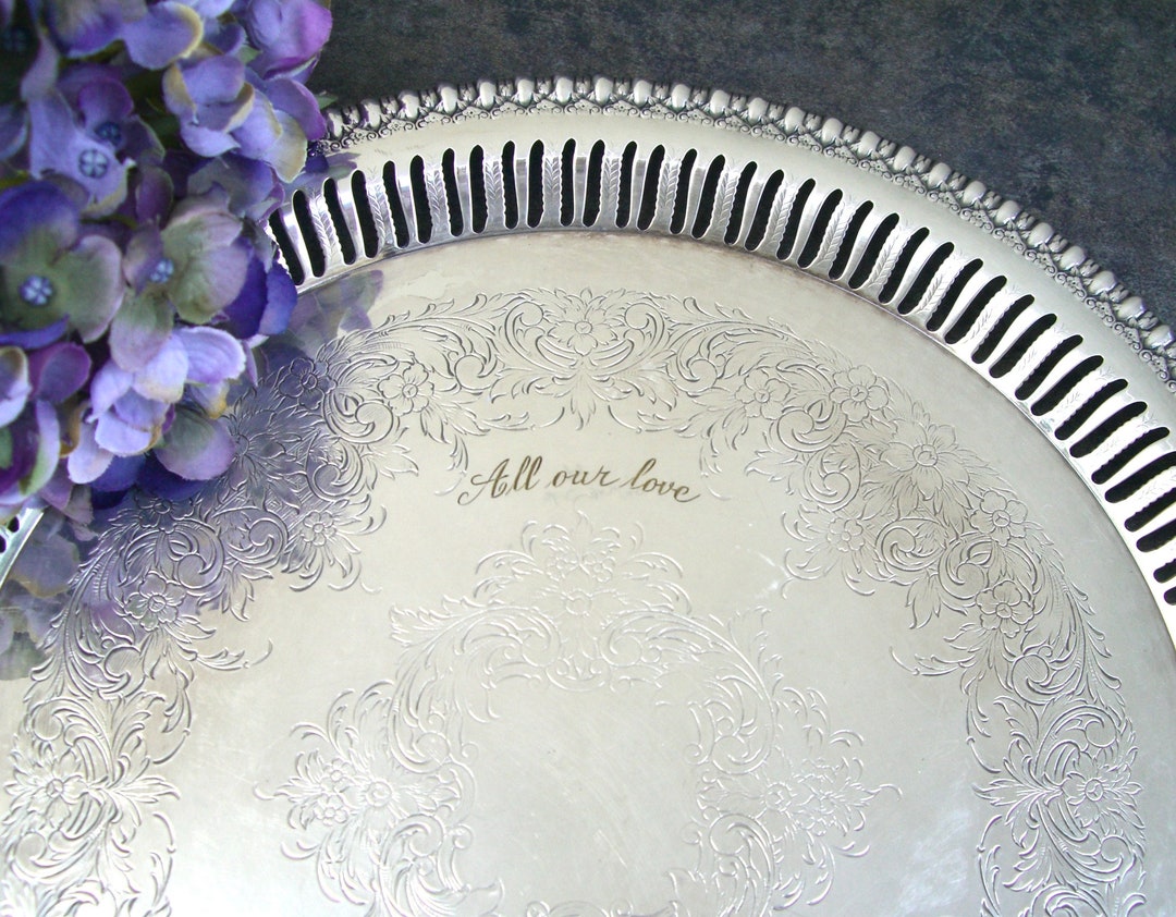 Small Silver Tray Wedding Buffet Serving Platter, Vintage Inscribed ...