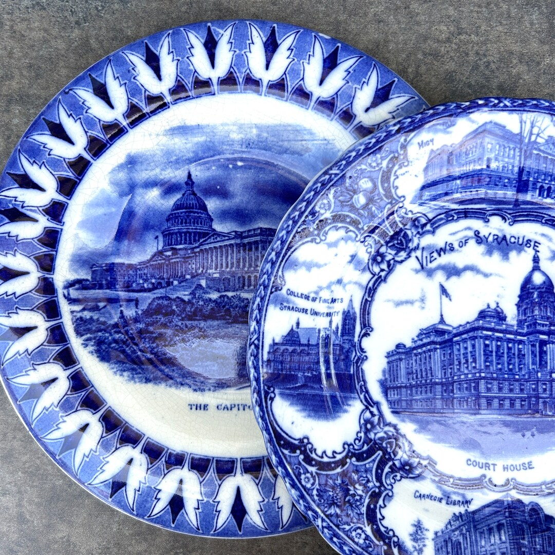 Antique Flow Blue Plates England, the Capitol Syracuse Mismatched ...