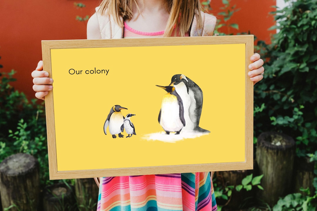 Penguin Family Print - 2 Parents, 1 Kid & 1 Toddler - Yellow (digital ...
