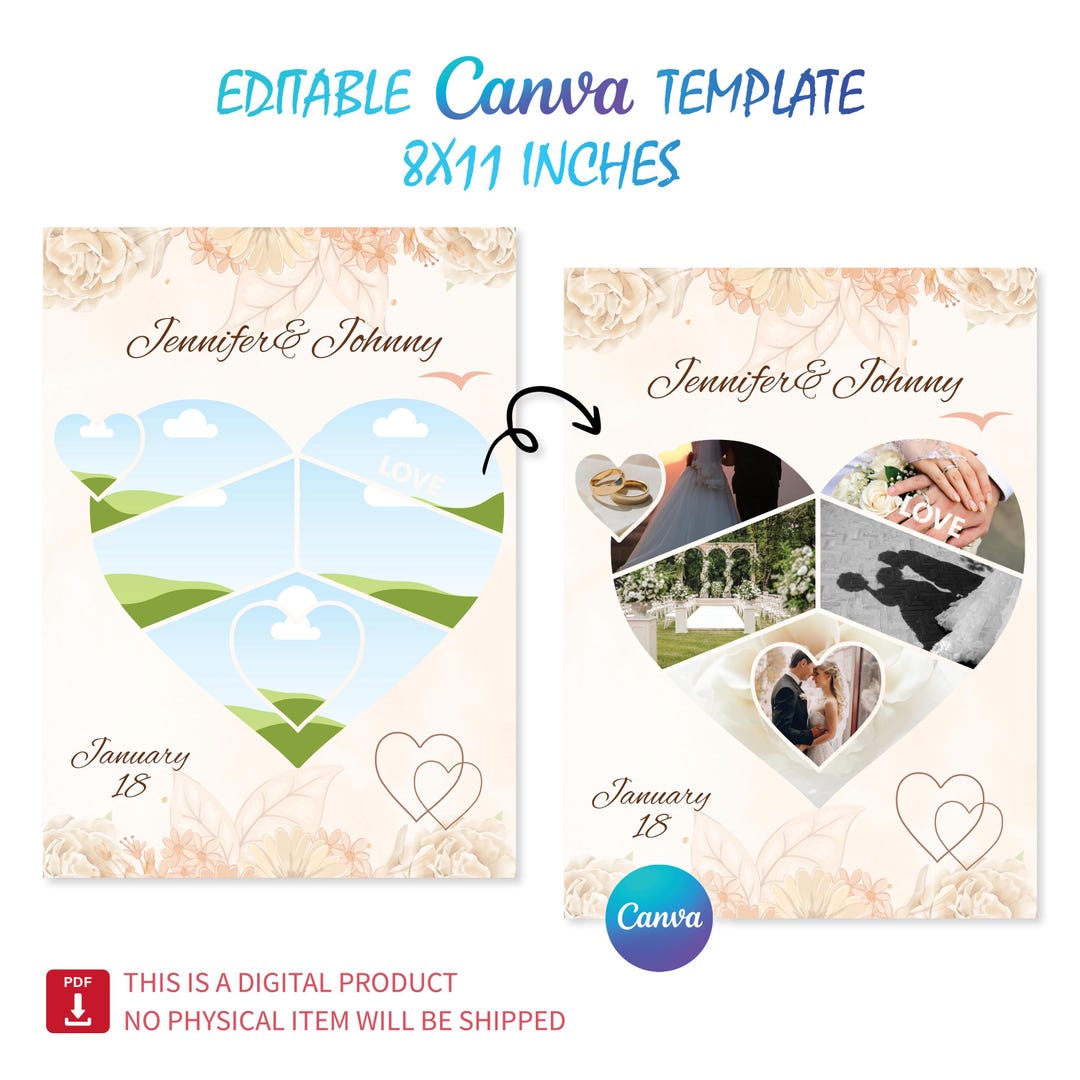 Customizable Heart Photo Collage Canva Template | Anniversary Gift ...