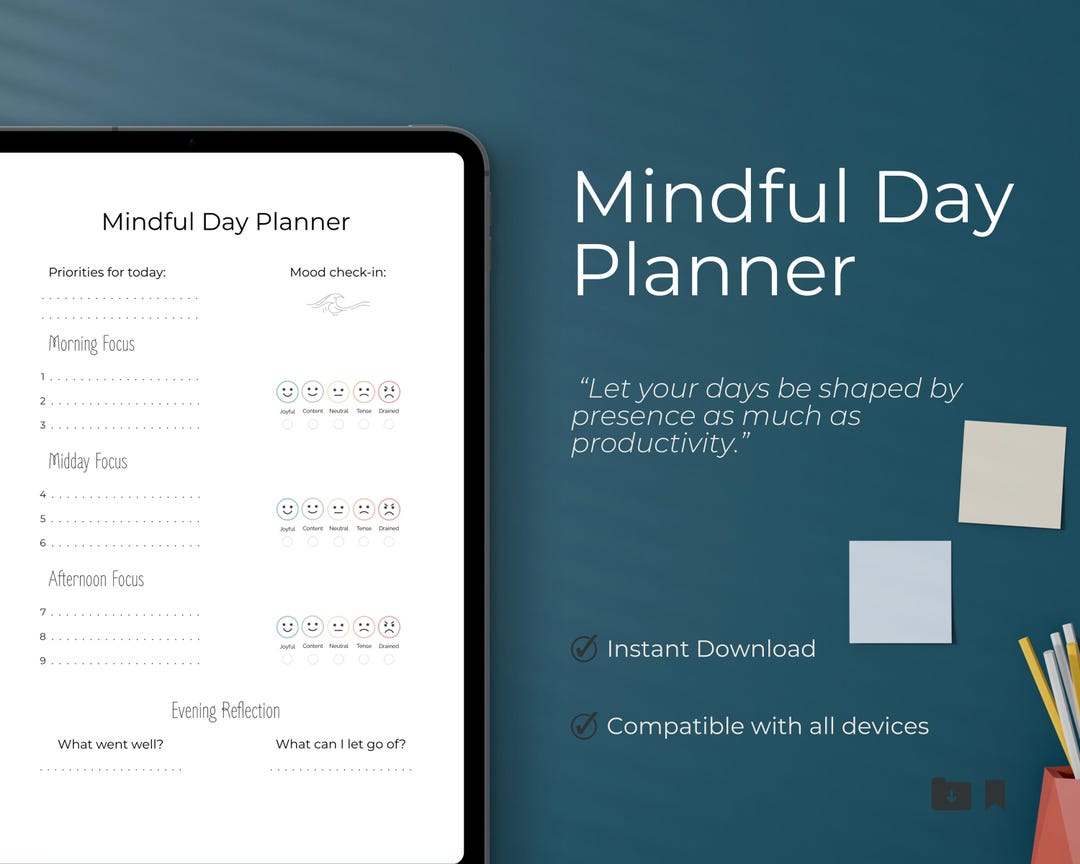 Minimalist Mindful Day Planner Daily Printable for Focus and Reflection ...