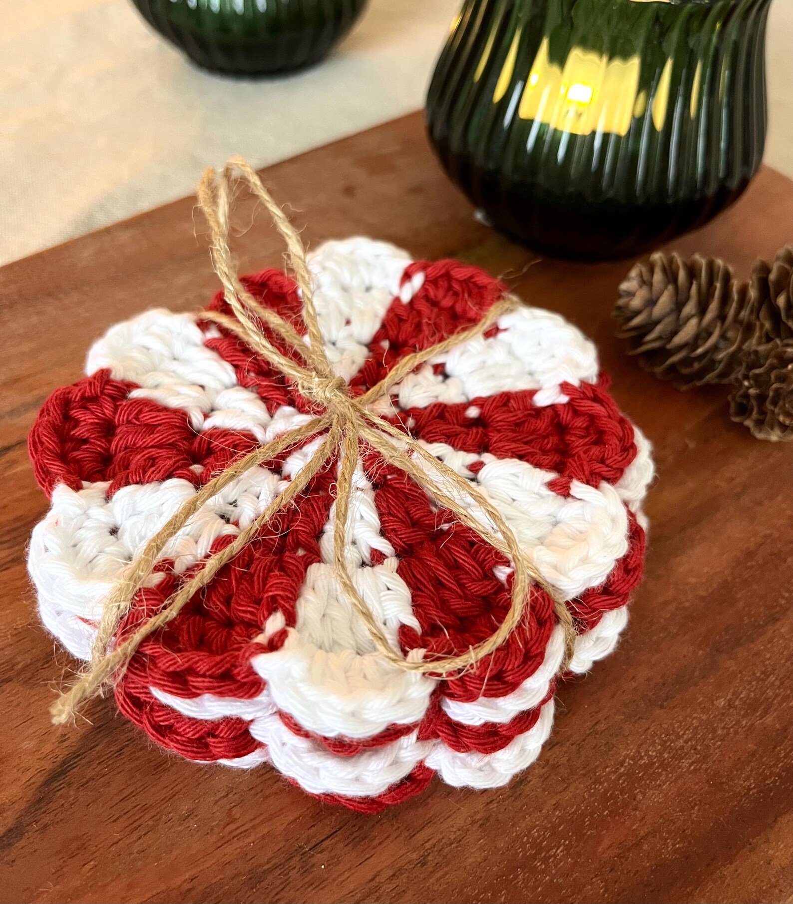 Crochet Christmas Peppermint Coaster Pattern | Easy Beginnerfriendly ...
