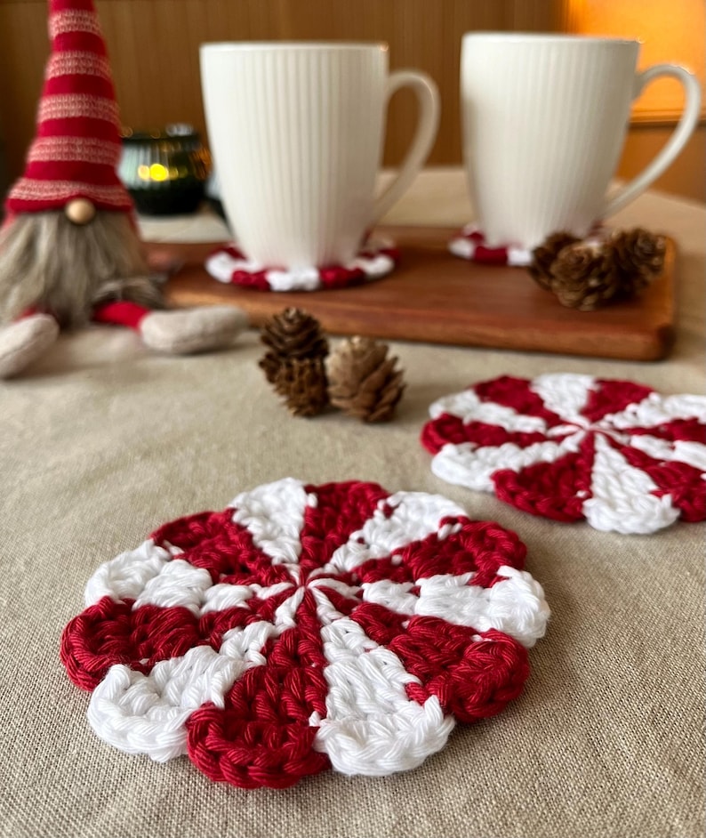 Crochet Christmas Peppermint Coaster Pattern | Easy Beginnerfriendly ...
