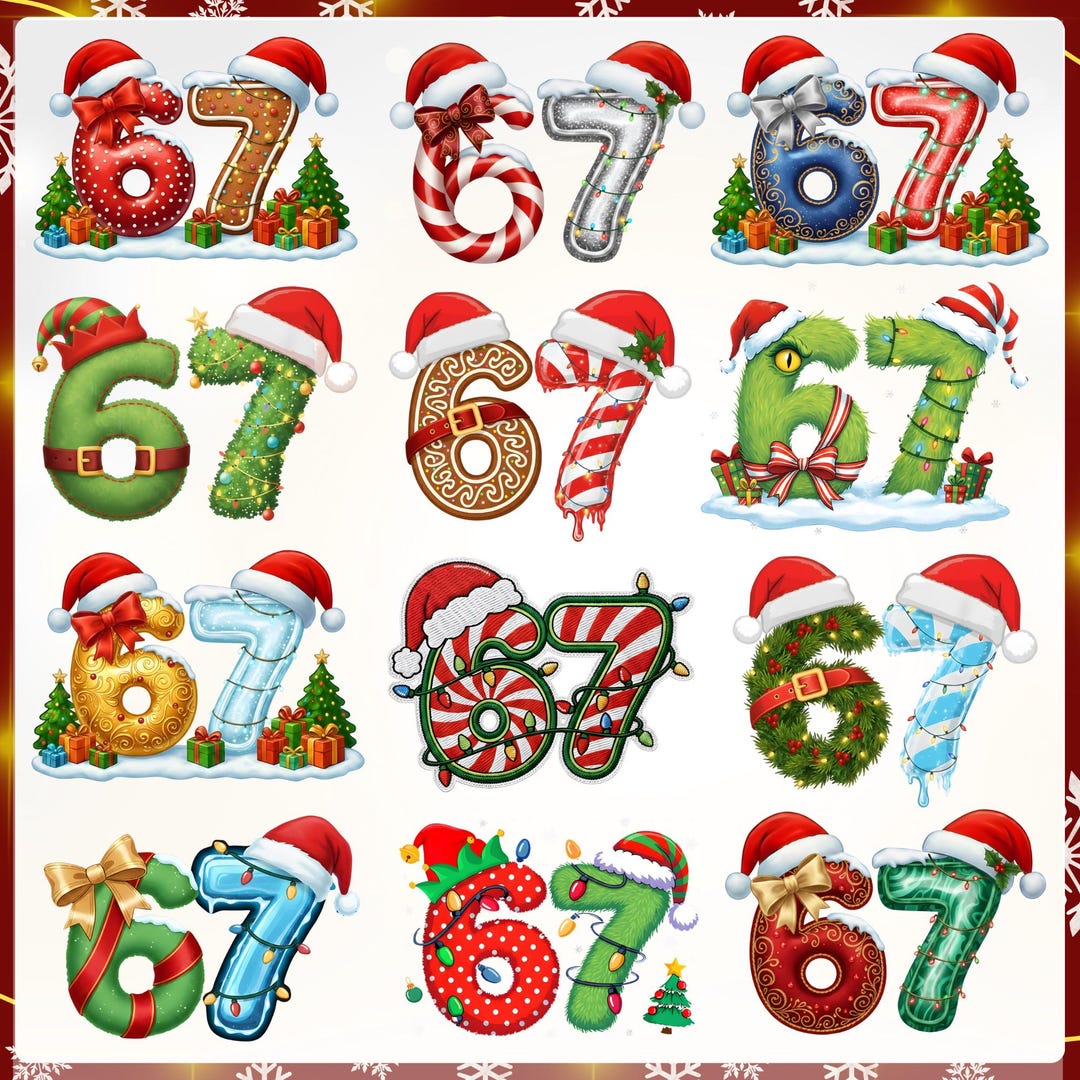 50 Designs Christmas Meme Six Seven PNG Bundle, Santa Say 67 Christmas ...