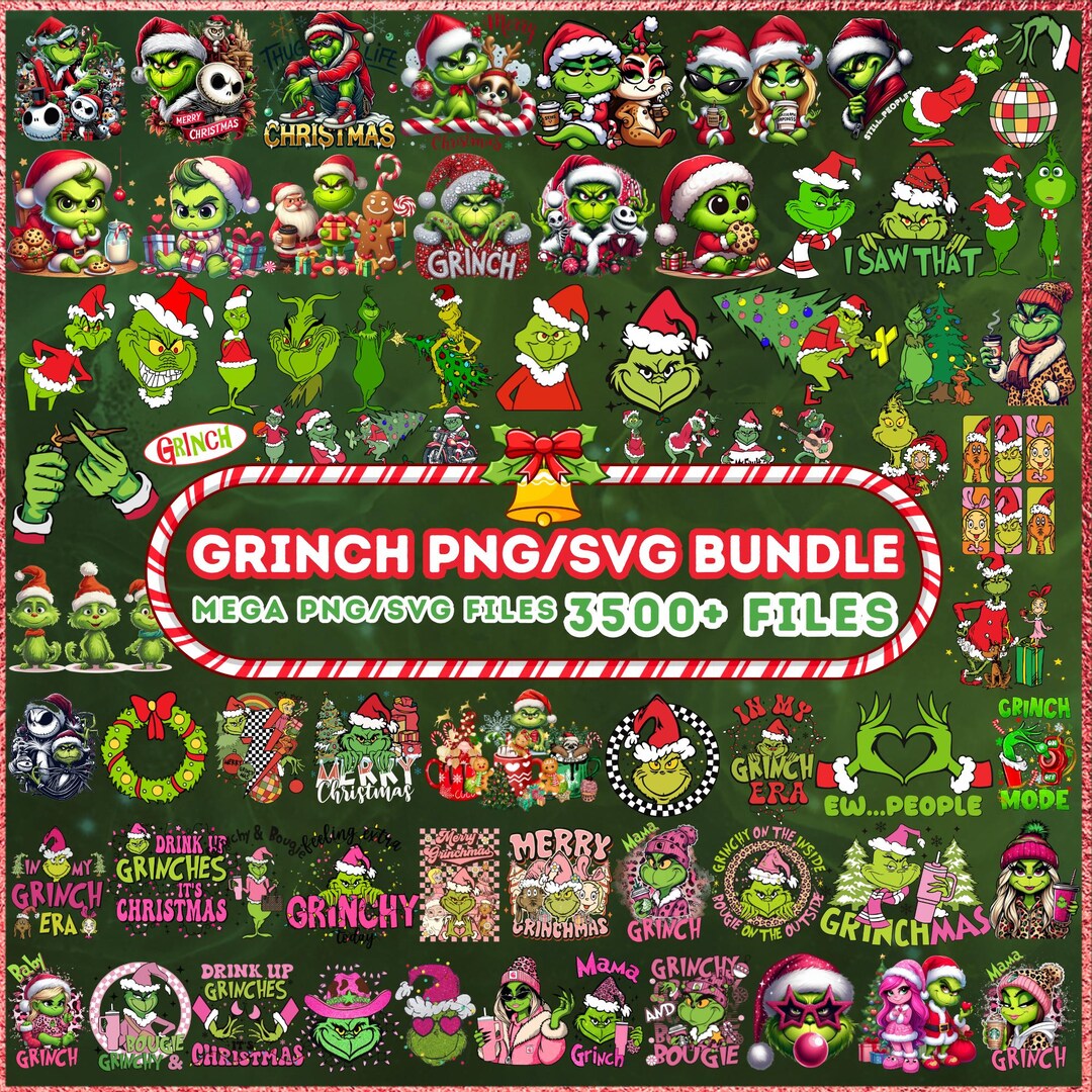 Mega Bundle Grinch Christmas SVG PNG | Christmas Bundle Clipart | Retro ...