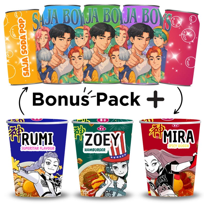 Kpop Party Bundle , Huntrix Kpop Ramen Cup Noodle Labels + Saja Boys ...