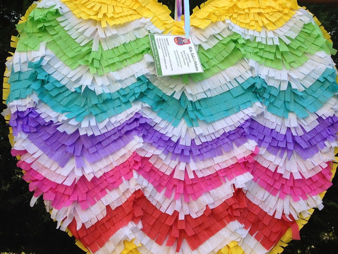 Heart Pinata. Chevron Pattern. Rainbow Colors. Wedding Pinata. - Etsy