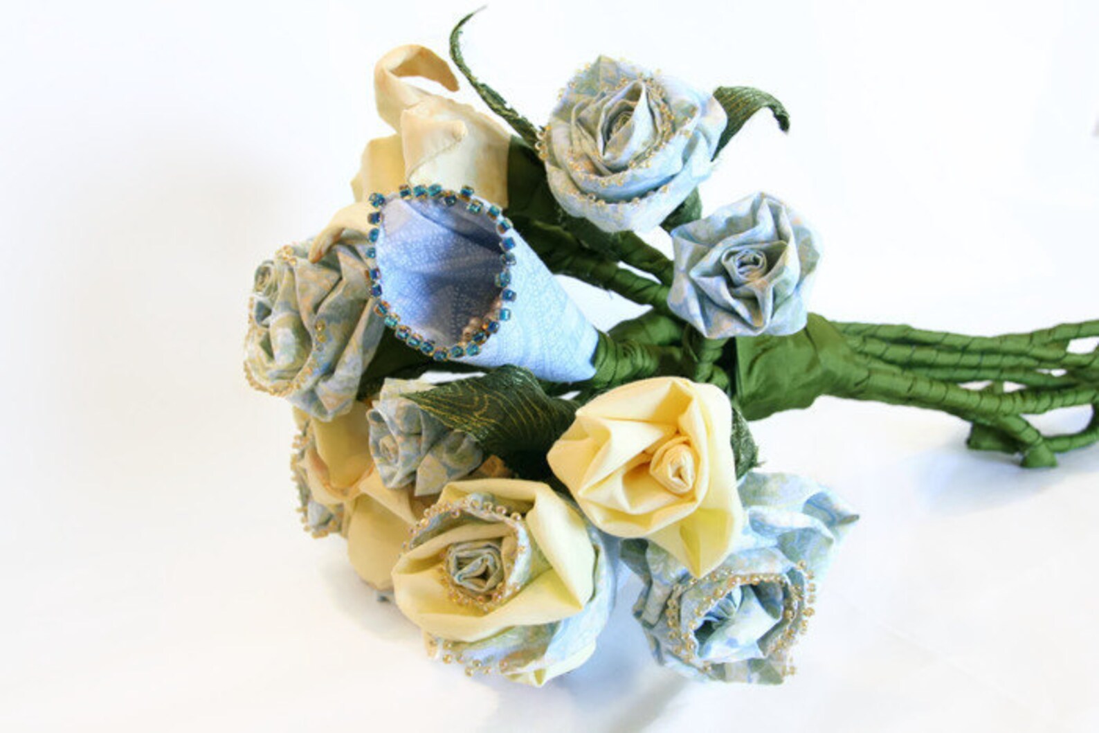 Handmade Everlasting Fiber Art Fabric Flower Bouquet Blue and - Etsy